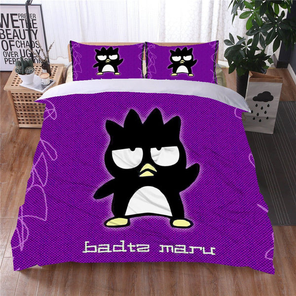 Badtz Maru Bed Set Cute Purple Bed Linen Sheets Cartoon Duvet Cover and ...