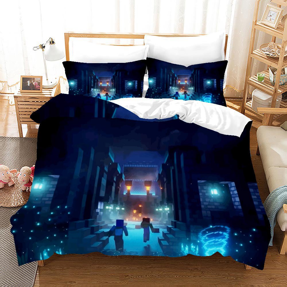 Deep Dark Minecraft Bed Sheets Dark Blue Duvet Covers Twin Full Queen ...