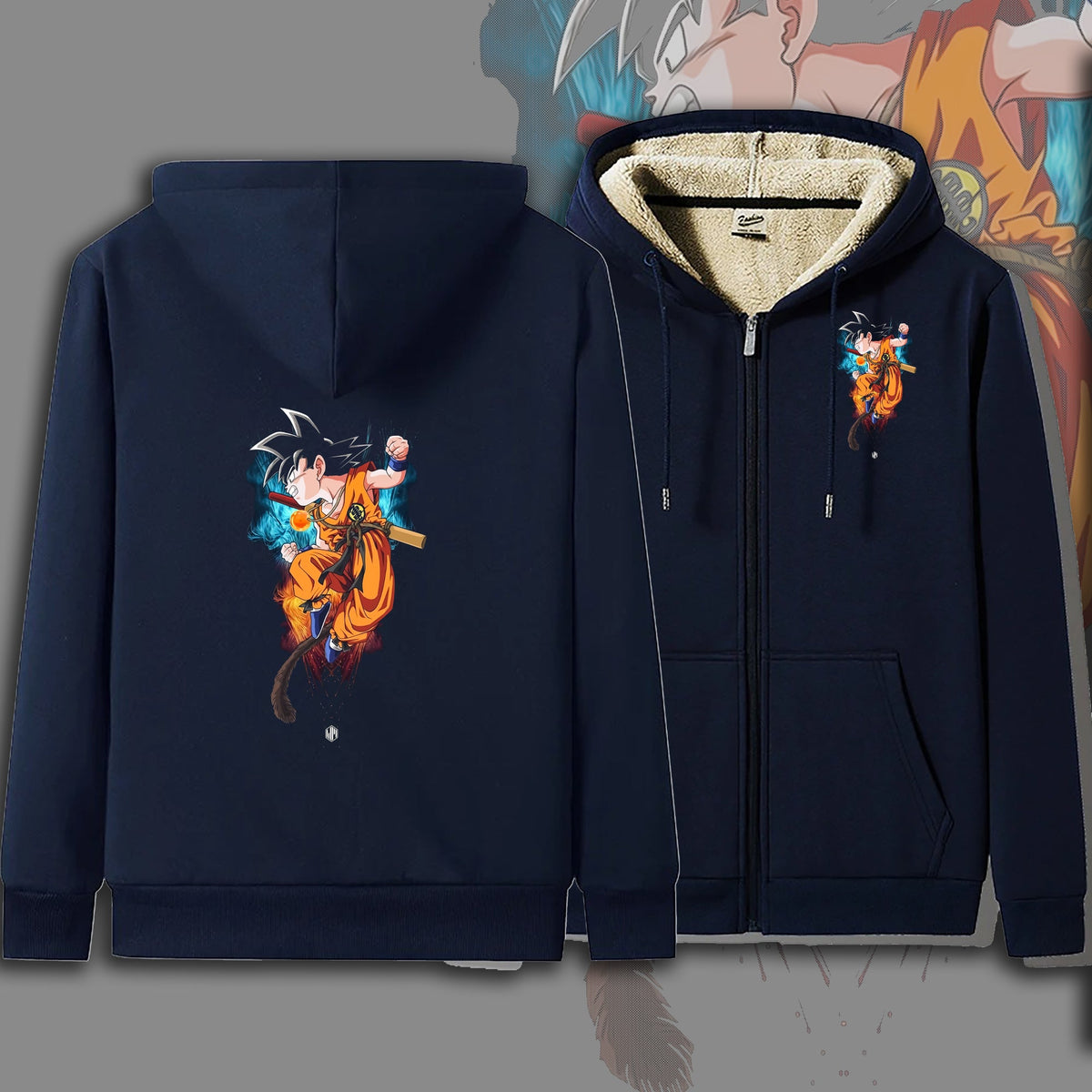 Dragon Ball Zip Hoodie dbz Goku Jacket Warm Coat Thick Lambswool Hoodi ...