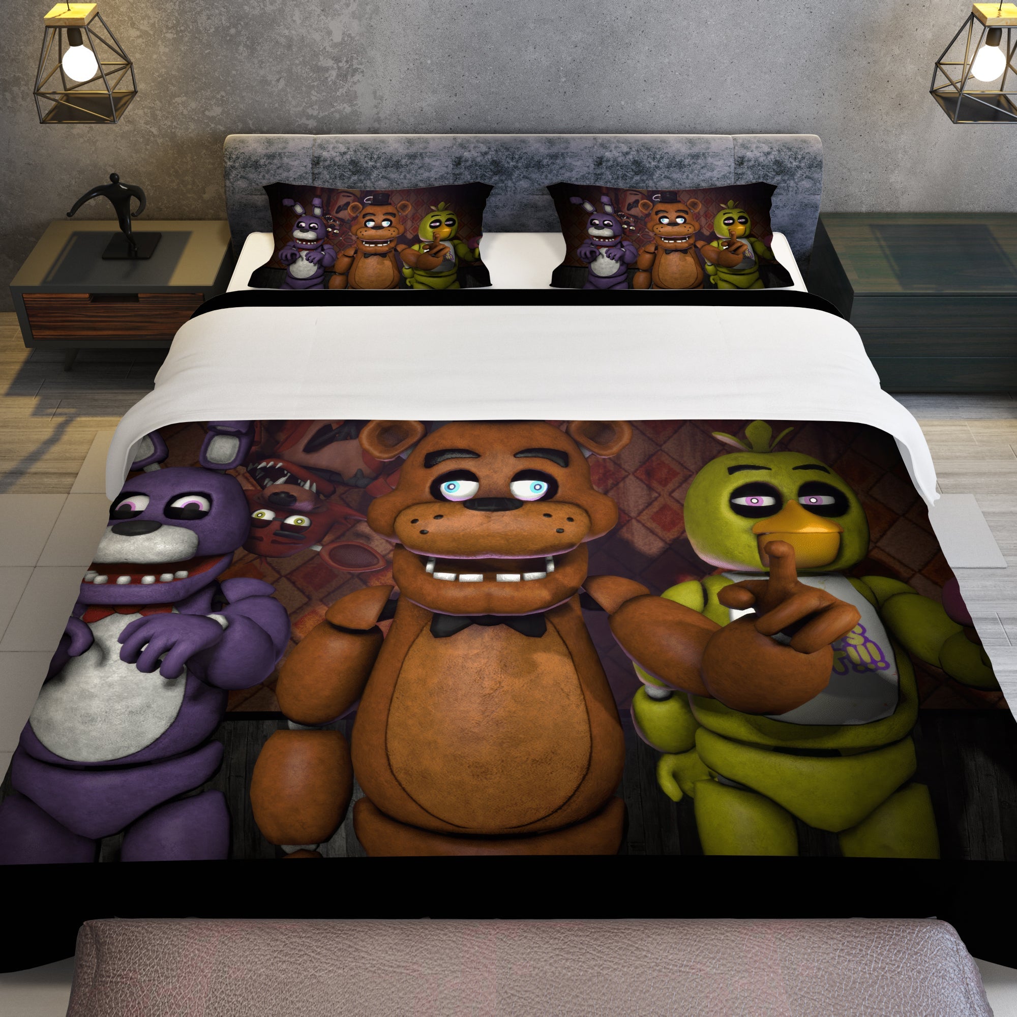 FNaF Bedding Set 3D Quilt Set Cartoon Freddy Fazbear Chica Foxy Bed ...