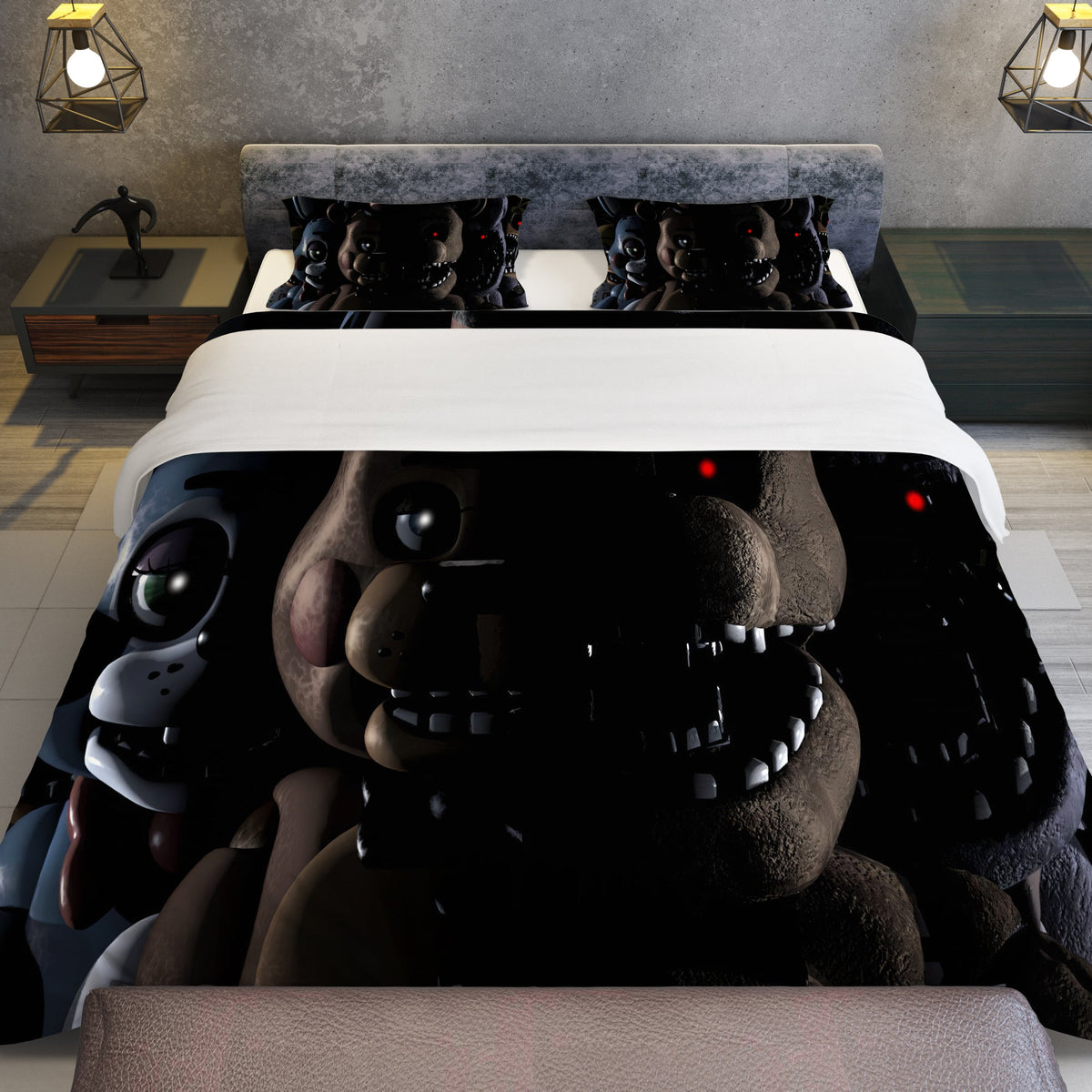 FNaF Bedding Set Black Quilt Set Nightmare Freddy Fazbear Chica Fox Bed ...