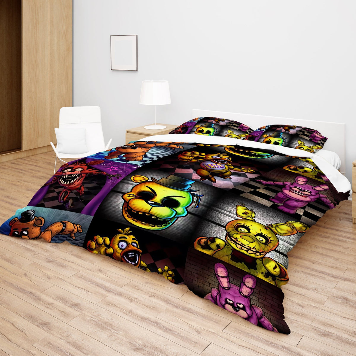 FNaF Bedding Set Colorful Quilt Set Cartoon Freddy Fazbear Chica Fox ...
