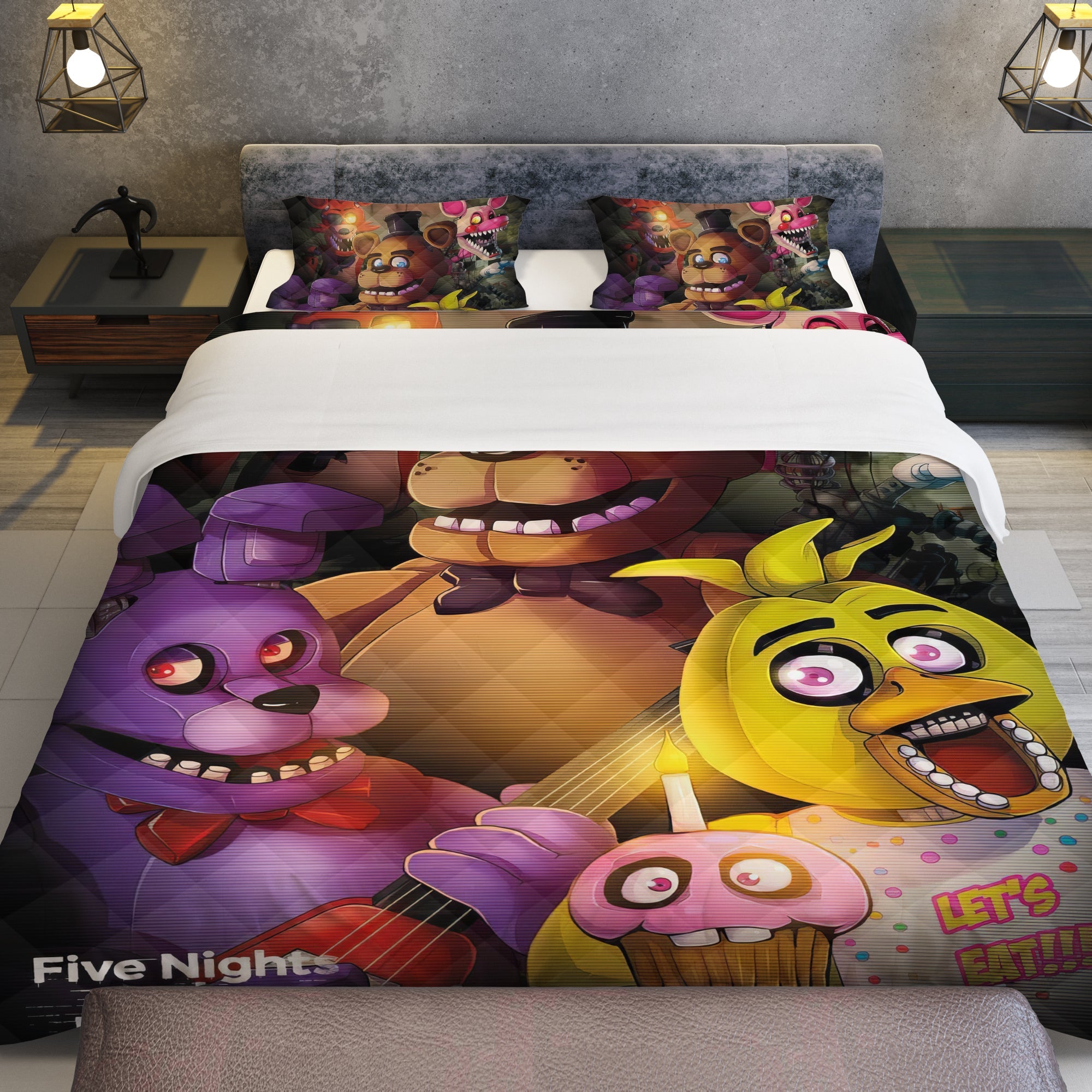 FNaF Bedding Set Freddy Fazbear Chica Foxy Glamrock Quilt Blanket FNaF ...