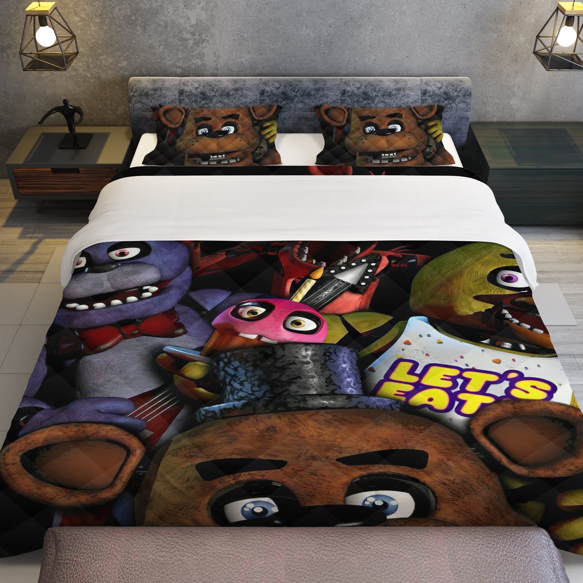 FNaF Bedding Set Freddy Fazbear Glamrock Bonnie Chica Foxy Quilt ...