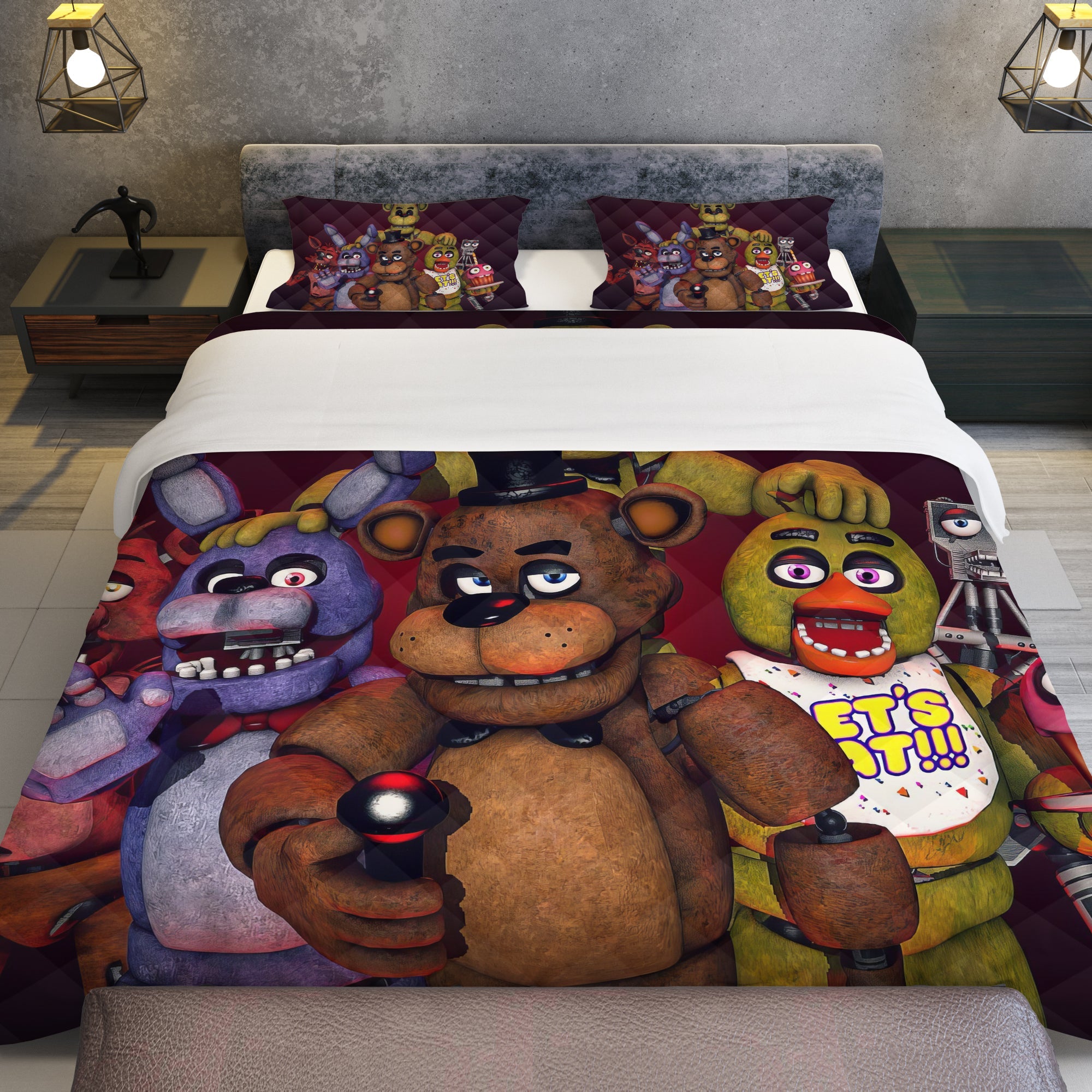 FNaF Bedding Set Quilt Set Cute Freddy Fazbear Chica Fox Bed Linen ...