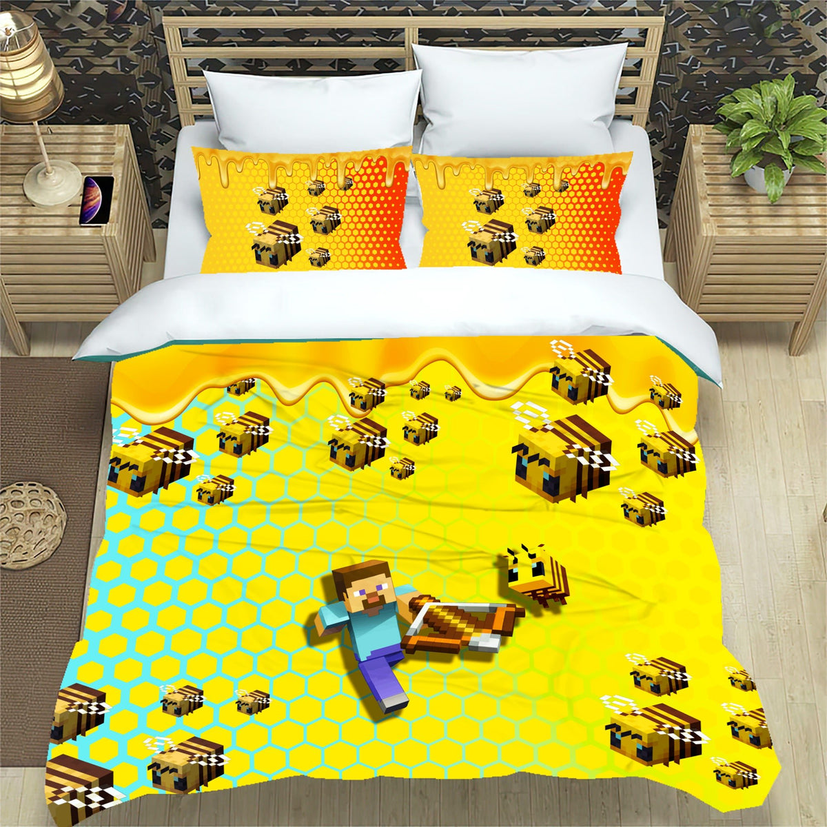 Mine Craft Bedding LS920 - Cozy Minecraft Quilt Set for Kids with Honey ...