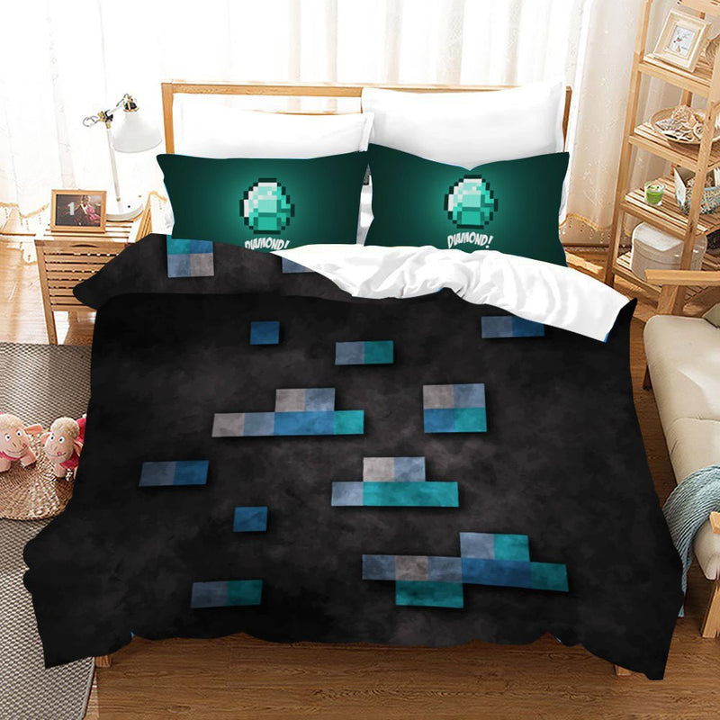 Minecraft Diamond Bed Sheets - Block of Diamond Duvet Covers Set| Lusy ...