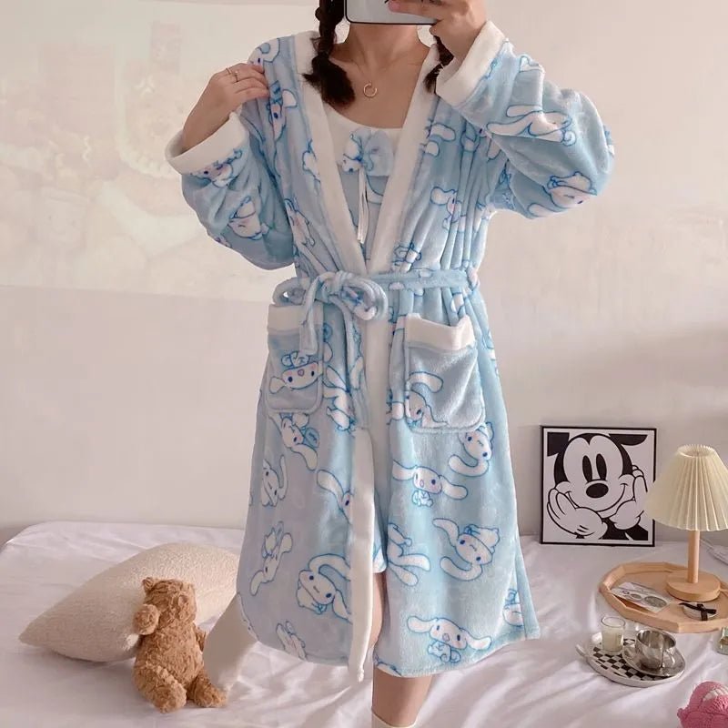 Sanrio Pajamas Cinnamoroll My Melody Plush Cotton Nightdress With Robe ...